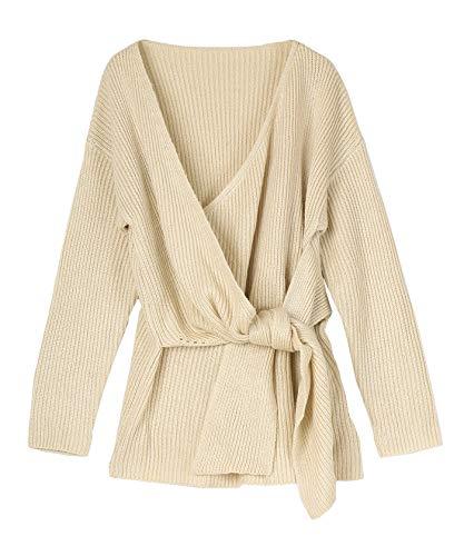 [ユアーズ] フロントリボン ニット トップス BUXU0604 レディース[原産国]:中国[素材]:アクリル 100%【S】着丈:約65cm、肩幅:約54cm、袖丈:約46cm、アームホール:約38cm、バスト:約99cm、裾幅:約49c...