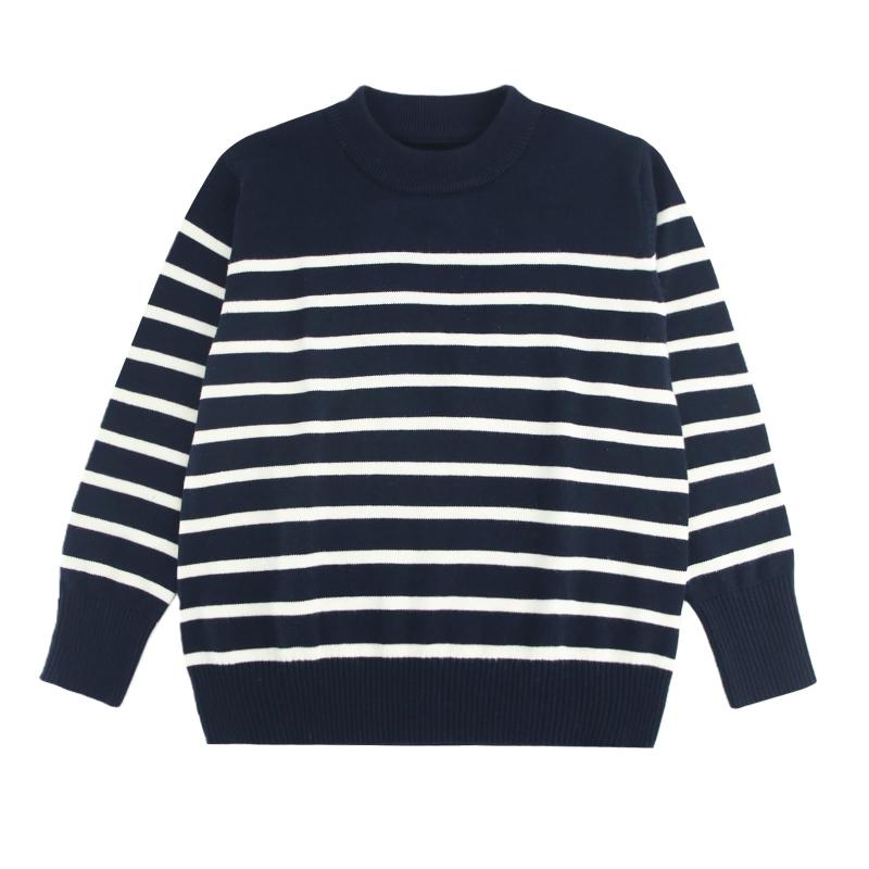 [chickiddos] キッズ ニットセーター 男の子 女の子 クルーネック 長袖 丸首 綿100 春秋冬 ストライプ シンプル 子供服 通学 ボーイズ ガールズ 下着 インナー 防寒120-170綿で作成したこのセーターはしっかりしてお...