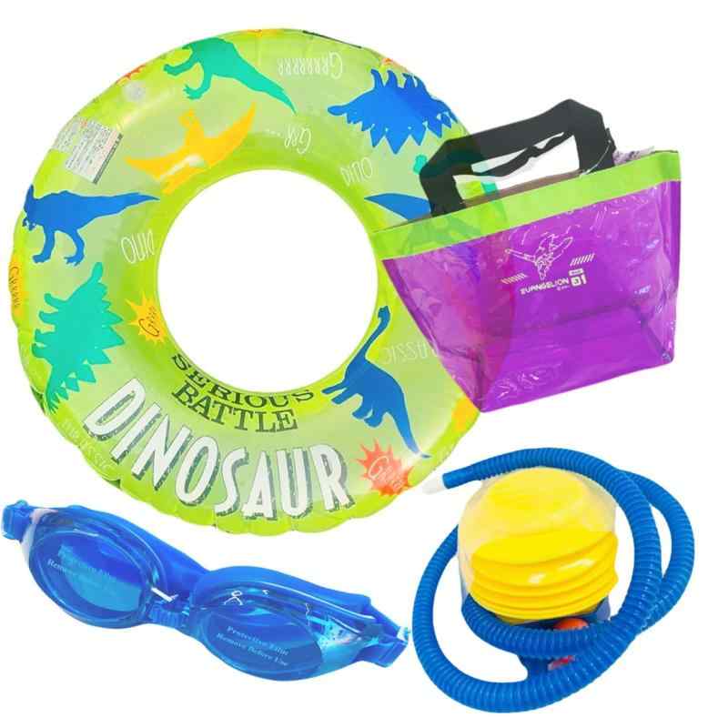 キッズ浮き輪 子供用ウキワセット ダイナソーデザイン 内周約75cm 【付属品 足踏み式フットポンプ空気入れ ジュニア水中ゴーグル プールバック】プール・海 楽しい水遊びセットキッズ浮き輪 子供用ウキワセット ダイナソーデザイン 内周約75...