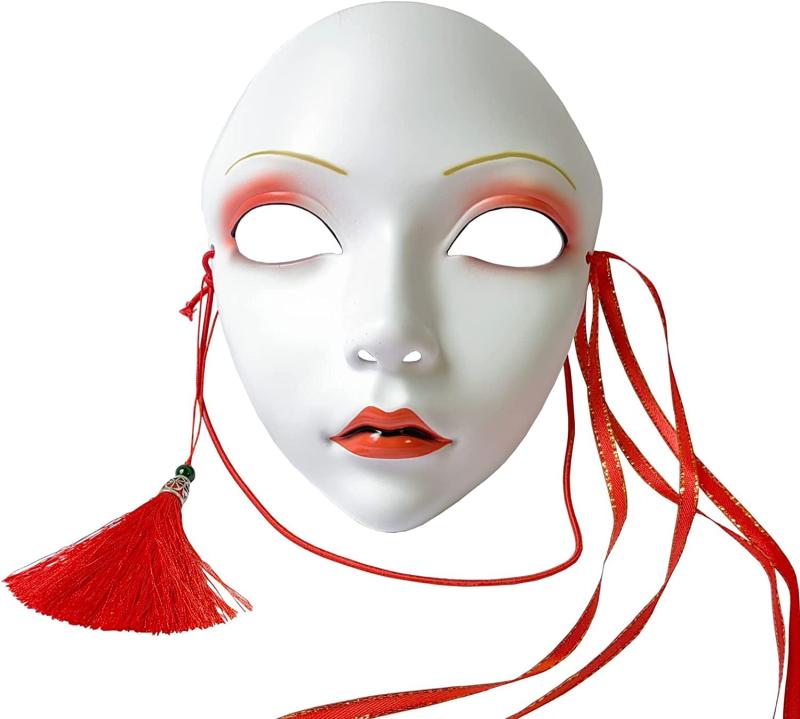 ABCY アニミズムお面 ハンドメイド コスプレ コスチューム - 手描きお面 ハロウィン マスク文化祭 夏祭り仮面/フルフェイスの中国風手描き装飾漢服アクセサリー (E,Free)材质:塑料 / 【套装内容】面*1