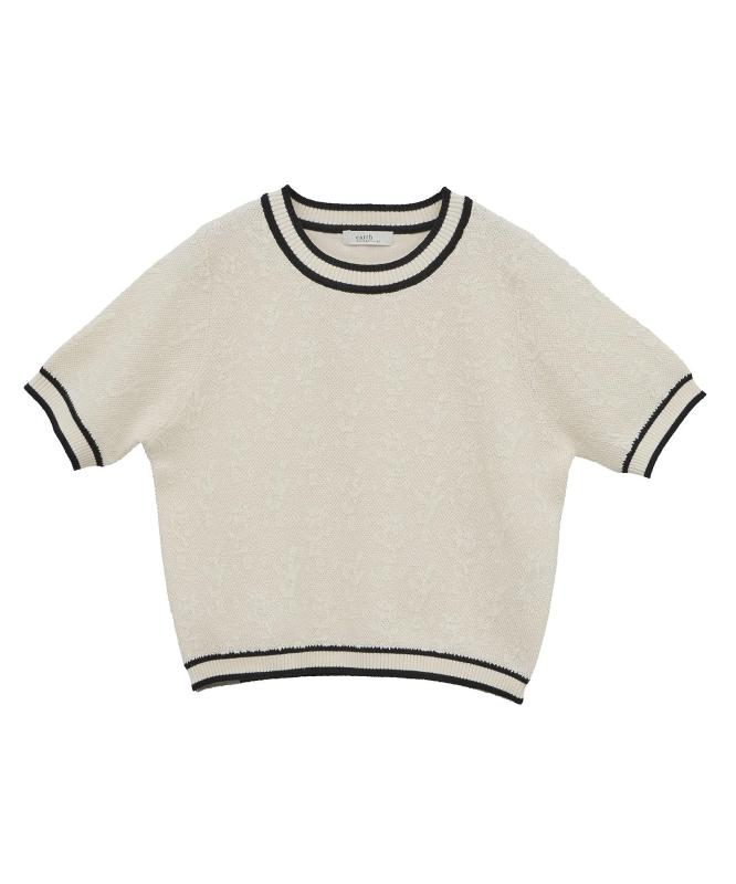 earth music&amp;ecology(アースミュージックアンドエコロジー) セーターバイカラーフラワージャガードニットプルオーバーレディース立体感のあるフラワーモチーフのジャガードニット素材で仕立てたプルオーバーコンパクトフォルム...