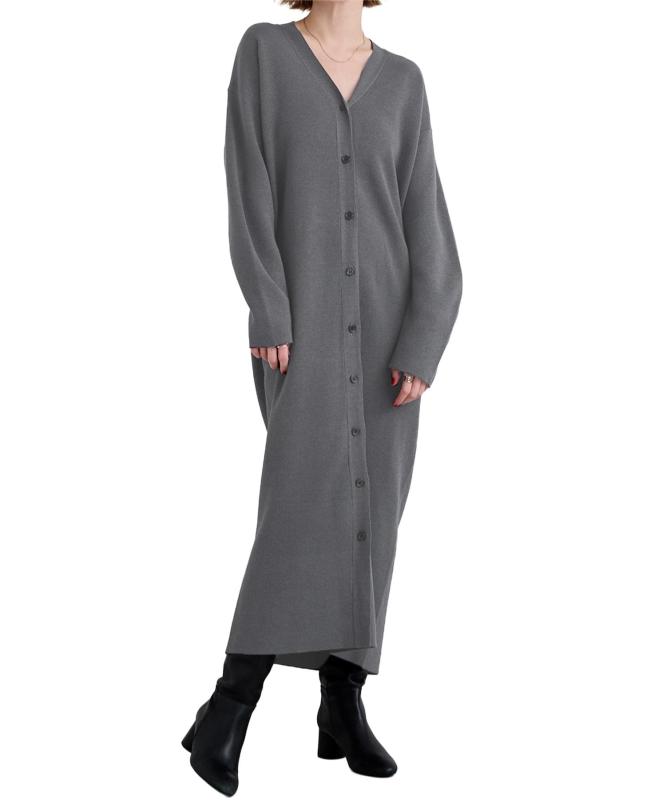 [ユアーズ] Vネック ロング ニット カーディガン ワンピース BGXU1917 レディース[原産国]:中国【S】着丈:122、肩幅:52、袖丈:50、アームホール:40、バスト:103、裾幅:53 【M】着丈:124、肩幅:54、袖丈:...