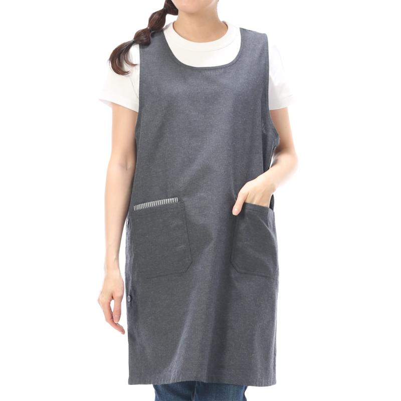 [ニシキ] エプロン レディース サイドボタン (選べるサイズ ML/LL) 綿ポリ シワになりにくい ロング丈 ポケット付き【縫製にこだわり丁寧に仕上げました】シンプルでおしゃれで、ちょっといいモノを皆様にお届けしたいという想いから、生地...