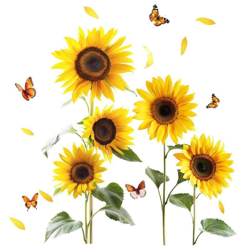 ウォールステッカー サンフラワー おしゃれ 蝶 壁ステッカー はがせる 自然な庭園 子供部屋 ウォールデコ 黄色い花 ウォールシール 壁にはるシール 飾り wall paper decorations for living room bed...