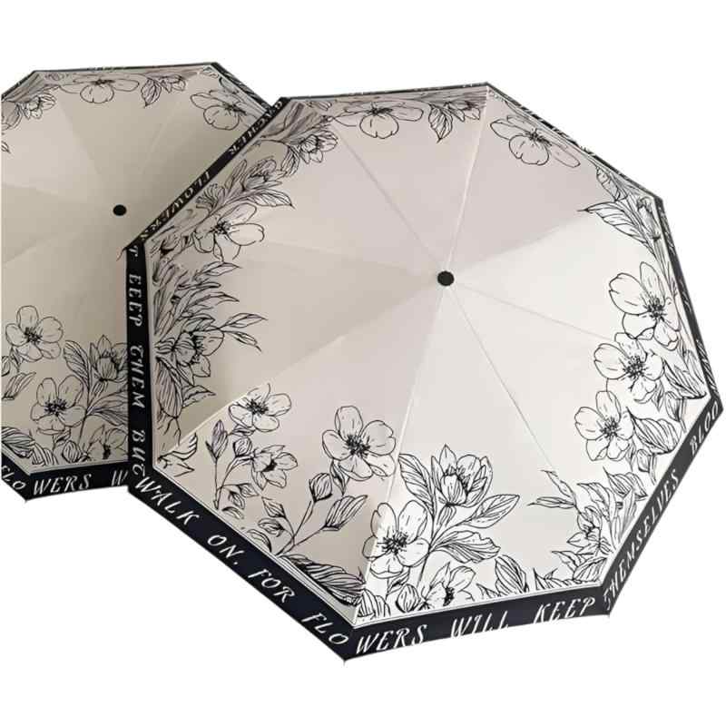 折り畳み傘 UVカット 晴雨兼用 遮光 遮熱 紫外線対策 UPF50+ 花柄 フラワー柄 収納ポーチ付き モノトーン レディース 母の日 プレゼント 柄あり【デザイン性】白地に黒の花柄デザインと文字が印象的な、スタイリッシュな折りたたみ傘で...