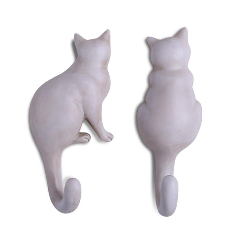 衣類帽子用フック-おもしろい インテリア 樹脂製 衣類 カギ フック 壁掛け 衣類用フック レトロ アニマル型 (白猫)-2個