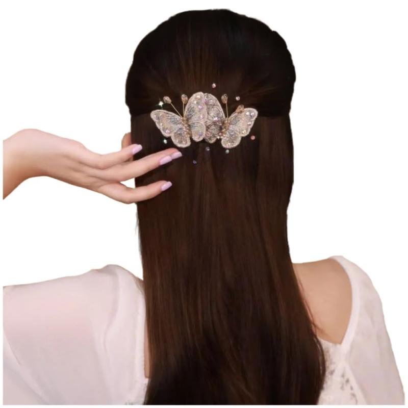 FASELE ヘアクリップ バレッタ バロック系 文芸復古 蝶 キラキラ クリップ 髪飾り 髪留め 上品 クリスタル ヘアアクセサリー おしゃれ 結婚式 フォーマル 通勤 通学 パーティー お祝い 卒園式【可愛いもエレガントも】目立つ大きめ...