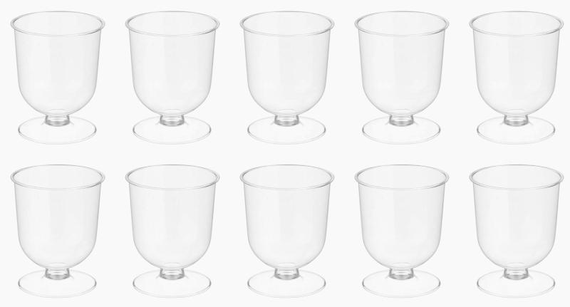 VX 日本製 クリアプラスチック製 ワイングラス セット, 10個入り, 組み立て式 脚付き, パーティー用 食器 デザート パフェカップ VX-352セット内容: 高品質プラスチック製ワイングラス10個セット、組み立て式の脚付きデザインで...