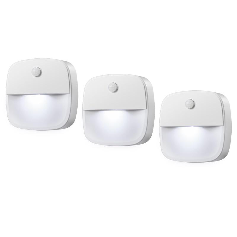 AMIR LED 人感センサー ライト キッチン用ライト 電池式 LEDライト ナイトライト 室内 モーションセンサー搭載 小型 ホワイト 3個セット自動点灯：暗くなるとモーションセンサーが有効になり、動作を検知してライトが点灯するようにな...