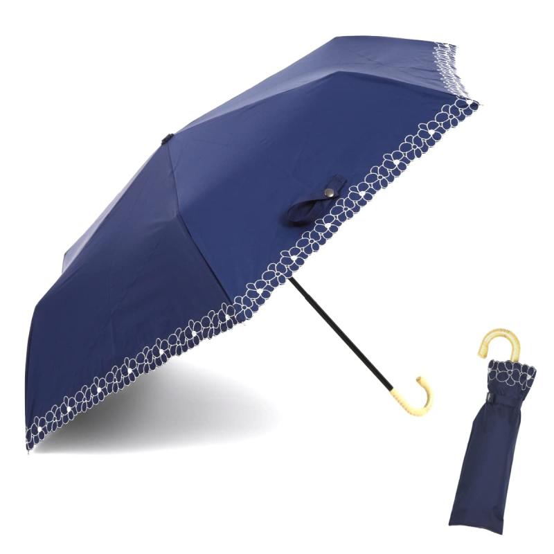 折りたたみ 日傘 折りたたみ傘 完全遮光 超軽量 180g 遮熱 UVカット 100％ 遮光 レディース 晴雨兼用 かわいい 花柄刺繍 【OK basket】☂【花柄刺繍 デザイン】最近よく見かける半円なみなみカットのふち取りが可愛い花柄刺...