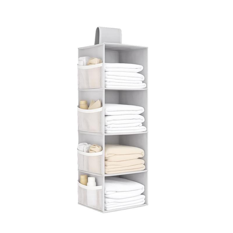 吊り下げ収納 2段 3段 4段 折りたたみ クローゼット 吊り収納 収納ラック 水洗い可能 取付簡単 インストール不要 サイドポケット付 下着 靴下 タオル 帽子 小物収納【選べる段数・省スペース収納】2段・3段・4段の3タイプ展開です。収...