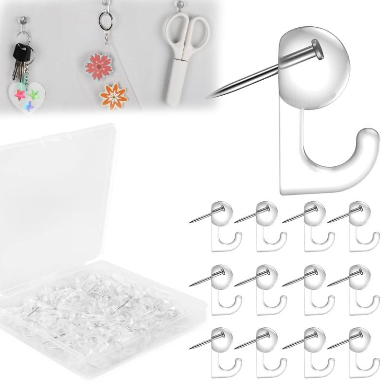 Lamiishop ピンフック 50個セット 画鋲 フック 耐荷重1KG 石膏ボード用 穴の目立たない 壁掛けフック 賃貸 後が残らない ベニヤ・木用 絵画/クリスマス 飾り用/カレンダー/鍵/写真など適用【壁傷つかないピンフック】ピンフッ...