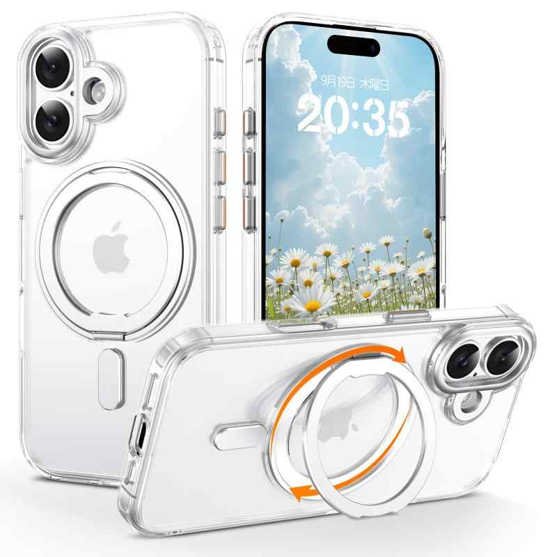 Telaso iPhone 17 ケース magsafe対応 360度回転 スタンド 縦横両対応 ワイヤレス充電 いphone17ケース 6.3インチ 透明 リング 指紋防止 黄変防止 マグセーフ対応 ストラップホール付き 傷つけ防止 防