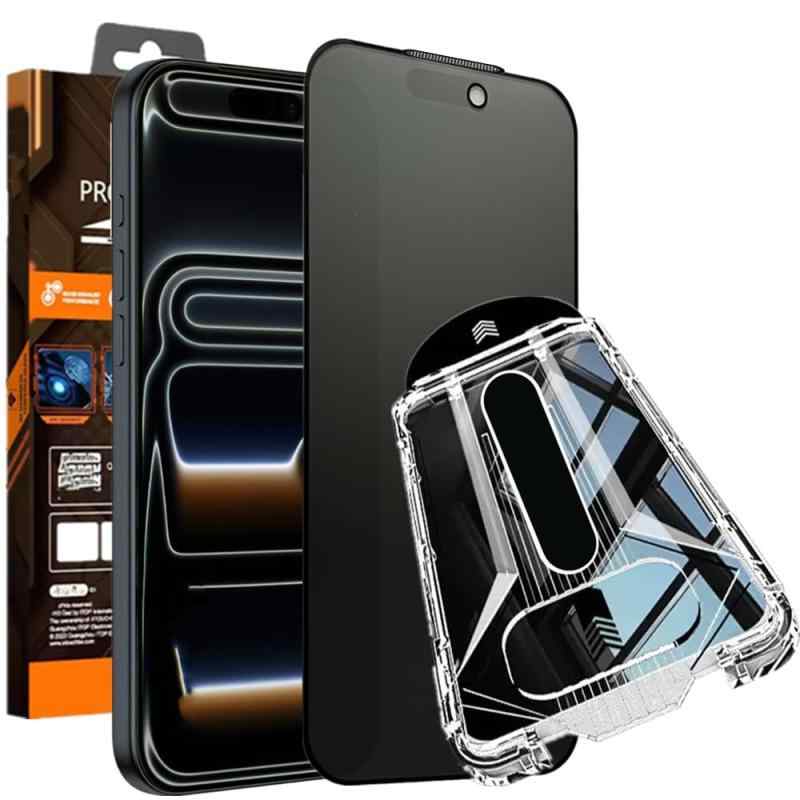 【覗き見防止＆アンチグレア】LXBESOS for iPhone 17 Pro Max 用の 覗き見防止ガラスフィルム 新型のガイド枠付き 超簡単貼り付け 自動除塵 プライバシー保護 日本旭硝子製 9H硬度 全面保護 反射防【対応機種】LX...