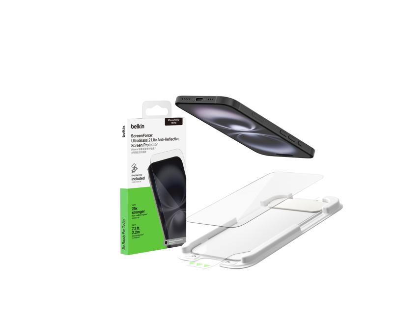Belkin iPhone16 /15 /14 Pro対応 UltraGlass 2 Lite 反射防止 保護フィルム ガラスフィルム 0.29mm 指紋・飛散防止 抗菌加工 改良取り付けガイド付き OVA273qc【従来のガラスフィルムよ...