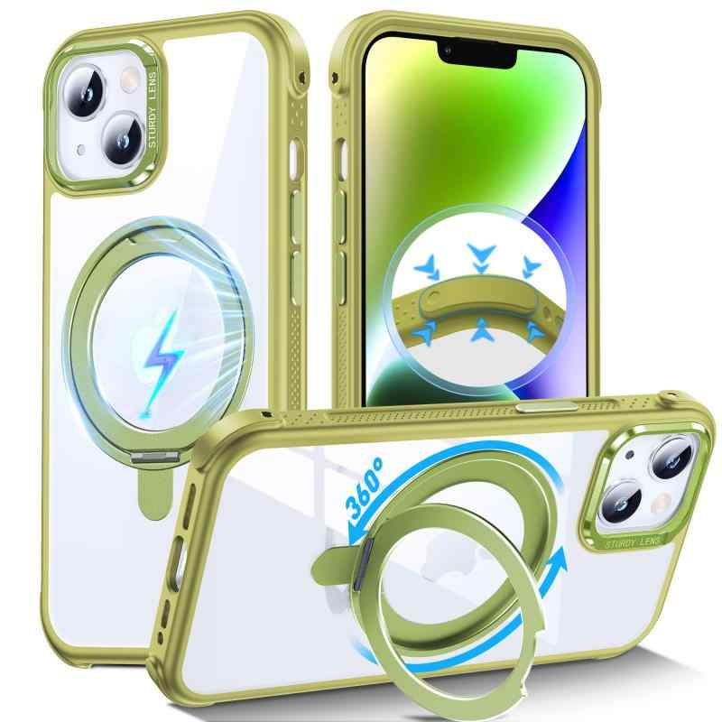 DASFOND iPhone 14/13/17 pro 用 クリアケース 360°回転マグネットスタンド