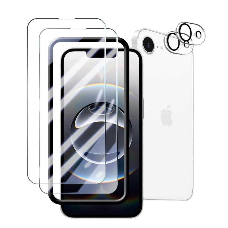 SUJASEN ガラスフィルム iPhone 16E 用 強化ガラス 保護フィルム [2* フィルム + 2* レンズ保護フィルム+ 1*ガイド枠付き]強化ガラス 耐衝撃·硬度9H 指紋防止 飛散防止 高光沢 気泡なし 貼りやすい[ケースフ...