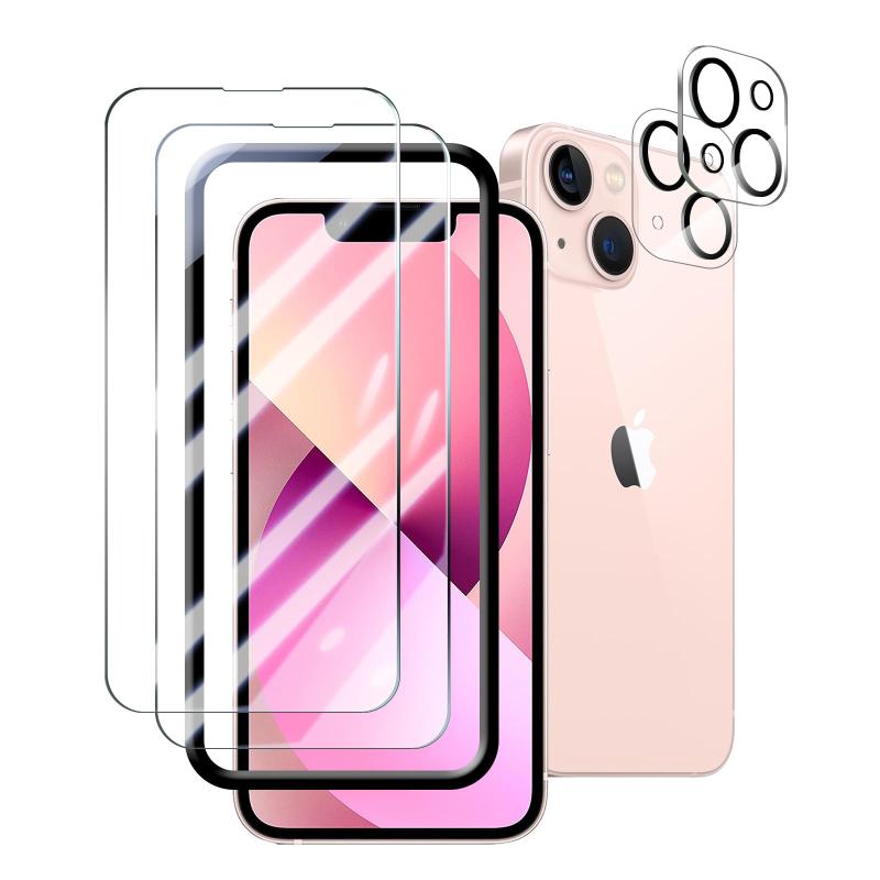 SUJASEN ガラスフィルム iPhone 13 用 強化ガラス アイフォン 13保護フィルム [2* フィルム + 2* レンズ保護フィルム+ 1*ガイド枠付き]強化ガラス 耐衝撃·硬度9H 指紋防止 飛散防止 高光沢 気泡なし [ケー...