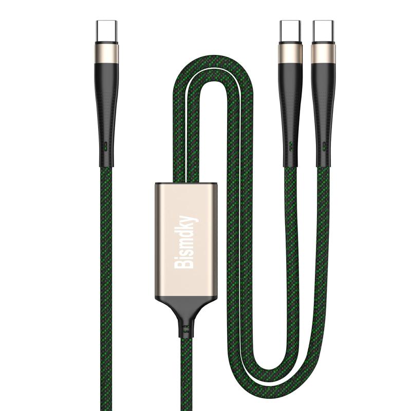 2in1 急速充電Type- C ケーブル、 &amp; light-ningケーブル 100W PD急速充電(CtoC)PD 60W、ト付き アルミ合金シェル ナイロン編み Macbook iPad iPhone 17/16/15シリーズ...