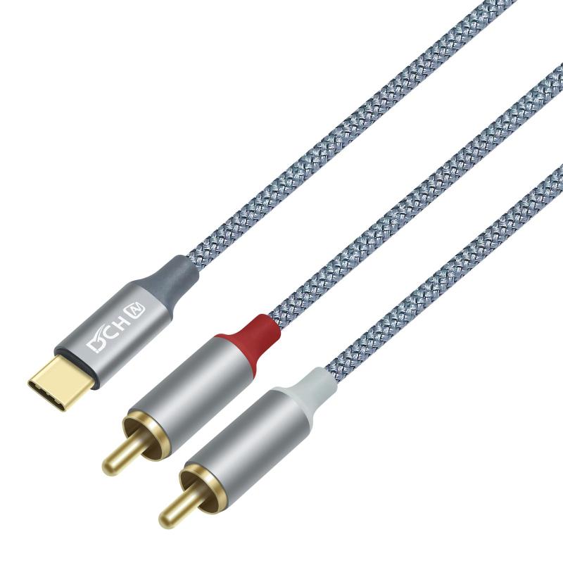 DCHAV USB C to 2RCA 変換 オーディオケーブル 1.2m Y型 分岐 赤/白 DACチップ搭載 USB Type-C オーディオケーブル ナイロン編み スマホ タブレット ノートパソコンなどUSBタイプC機種対応【USB-...