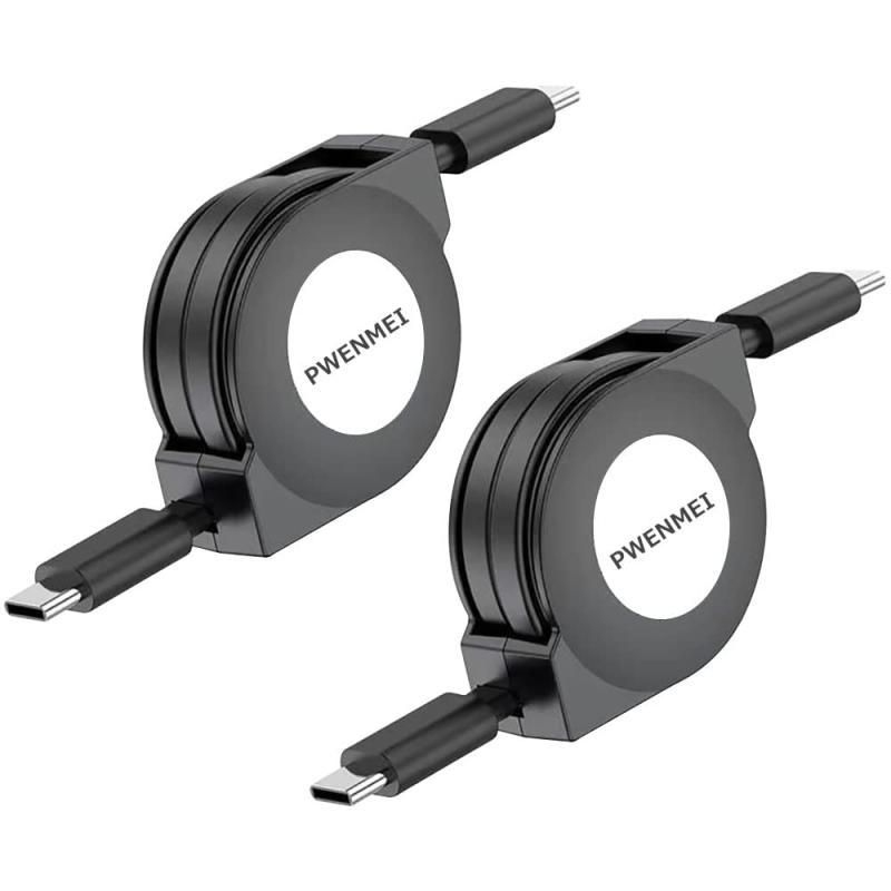 PWENMEI Type C to Type C ケーブル 巻き取り PD対応【1m 2本】タイプc ケーブル 急速充電 USB C to C ケーブル 巻取り式 超高耐久 I-Phone15/15 pro/15plus/15pro max...