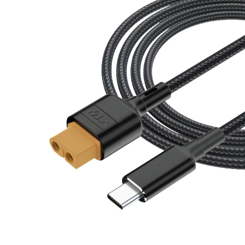 CNCTWO(コネクトツー) USB Type-C オス- XT60メス 変換ケーブル, 100W PD3.0対応, 1メートル, 20V/5A, ドローン・ラジコン用電源ケーブル, ナイロン編組高出力対応: USB Type-C to X...