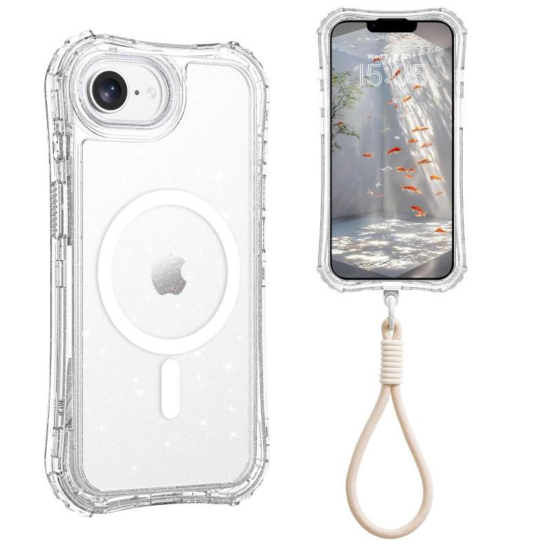 Telaso iphone 16e ケース magsafe対応 手首ストラップ付き キラキラ ワイヤレス充電 防滑 透明 ソフト 黄ばみ防止 いphone16eケース マグセーフ対応 手触りが良い 傷防止 薄型 衝撃吸収 軽量レンズ保