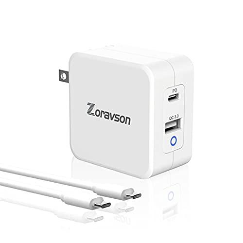 ZoraVson PD対応 65W 充電器 2ポート USB-A USB-C/typeC 急速充電器【GaN (窒化ガリウム)採用/PD3.0/QC3.0/折畳式/PSE認証済】MacBook Pro、iPad Pro、iPhone 11/...