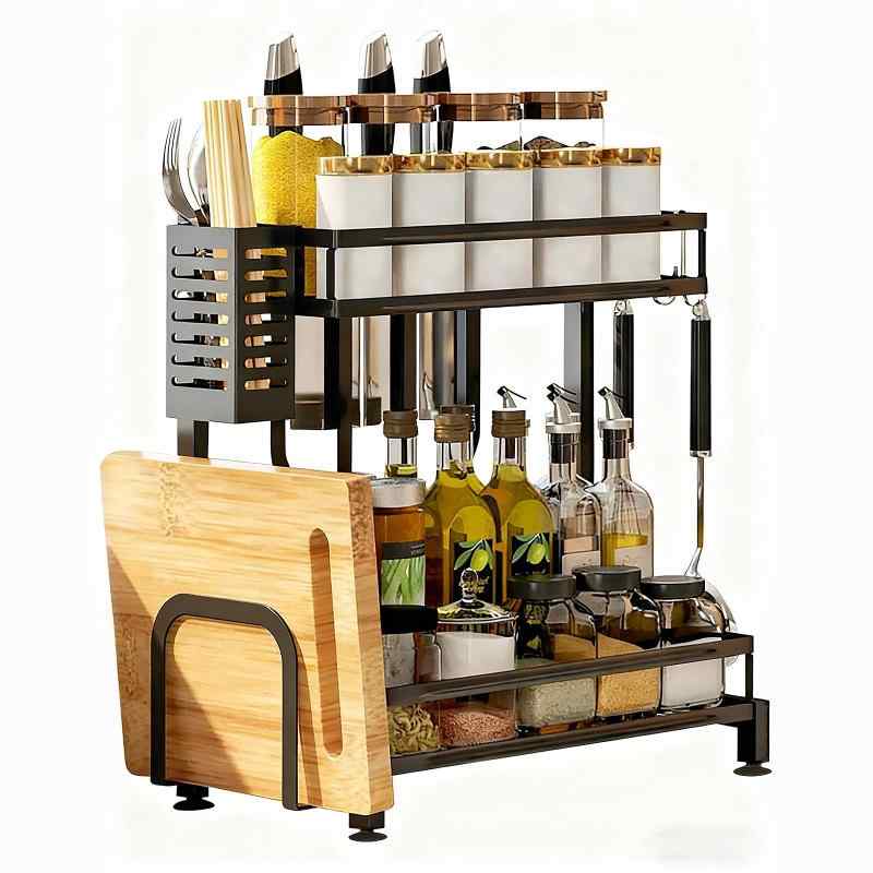 Sunhot 調味料ラック スパイスラック 調味料収納 ナイフホルダー キッチン収納 収納ラック 大容量【包丁・まな板・箸までまとめて収納でき】調味料だけでなく、キッチンでよく使う包丁、まな板、菜箸、フライ返しなども一緒に整理できる優れもの...