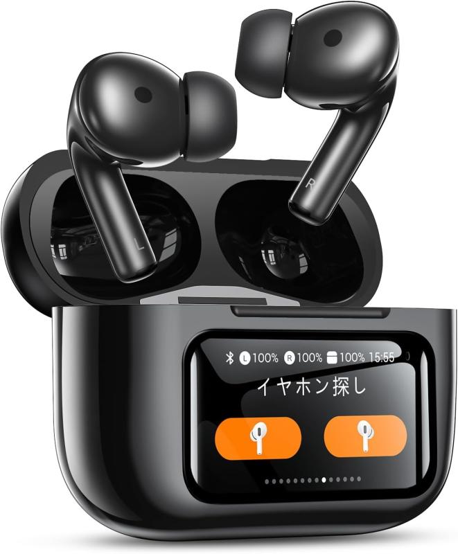 ワイヤレスイヤホン, Bluetooth 5.4対応, ANCノイズキャンセリング機能搭載, 最大32時間再生, タッチスクリーン操作, Type-C充電, Hi-Fi, ハンズフリー通話, スポーツ・通勤通学用, ブラック【Bluetoo...