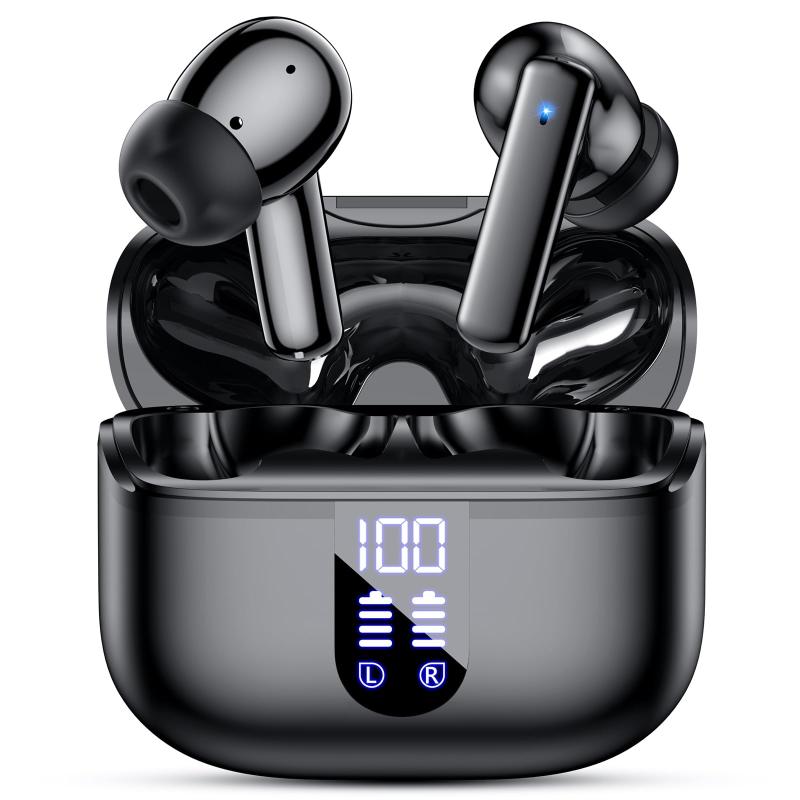 ワイヤレスイヤホン, Bluetooth 5.3, LED電池残量表示, 片耳3.9g超軽量, ワンステップペアリング, ブラックBluetooth 5.3: 最新のBluetooth技術を搭載し、より安定した接続と高音質なワイヤレス体験を...