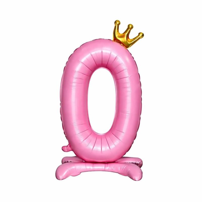 zousui shop スタンディング ナンバーバルーン 王冠付き、ピンク、ブルー、32インチ、自立式、空気対応、誕生日・記念日パーティーデコレーション、女の子、男の子王冠デザイン: 特別な日を華やかに演出する王冠付きの数字バルーン。誕生日...