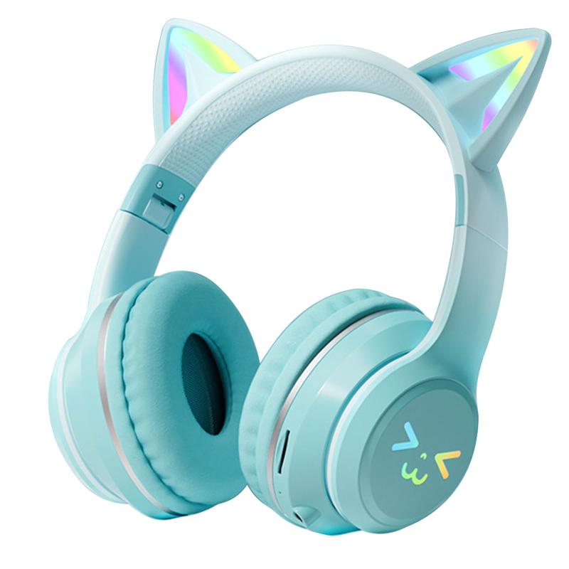子供用ヘッドホン Megadream マイク付き 無線/有線聴覚保護 子供 成人 兼用 折りたたみ式 ネコ耳ヘッドフォン 猫耳LEDライト/両側RGBライトデザイン サイズ調節可能 学校/タブレット/旅行/MP3【ユニークな猫耳と猫足のデザ...
