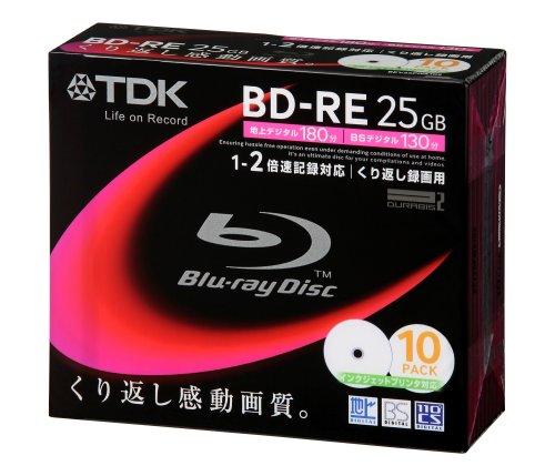 TDK 録画用ブルーレイディスク 25GB BD-RE(繰り返し録画用) 2X ホワイトワイドプリンタブル 5mmケース 10枚パック BEV25PWA10S入数：10著作権保護：CPS規格：Blu-rayDisc-RE / 容量(GB)：...