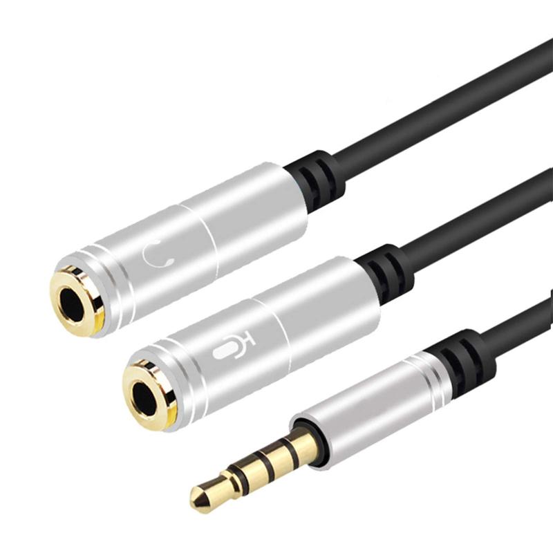 オーディオ分配ケーブル ステレオ BEADY ミニプラグジャック 変換ケーブル 3.5mmステレオミニ(メス)+マイク入力(メス)-3.5mm 4極(オス)- 33cm