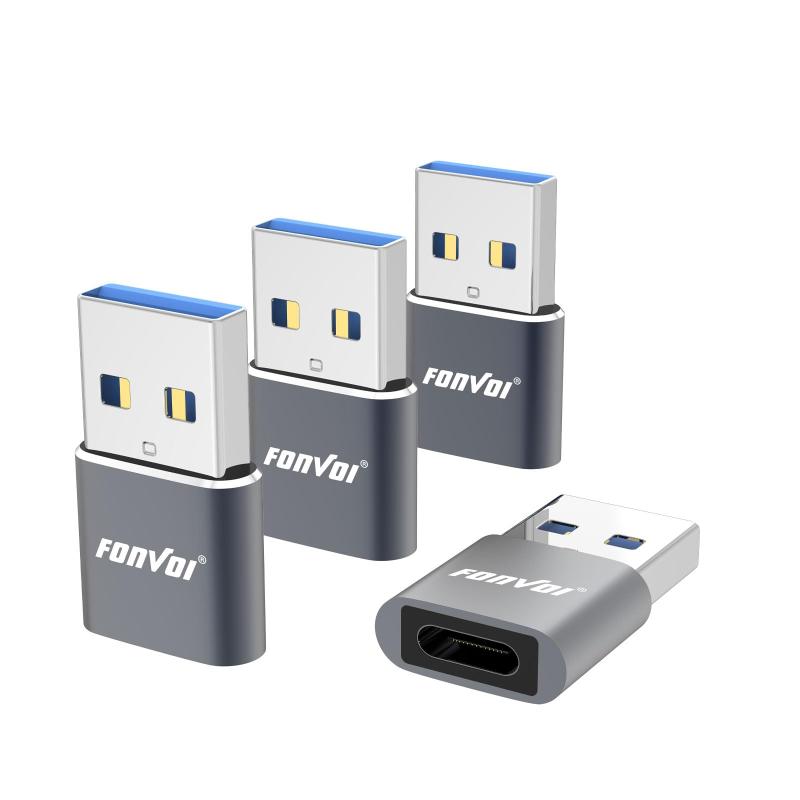 FONVOi USB Type-C変換アダプタ グレー 4個セット | USB3.1 10Gbps Type-Cメス→USB3.0オス | QC3.0急速充電+高速データ転送 | Mac/Win/iPad Pro/iPhone13対応【高速...