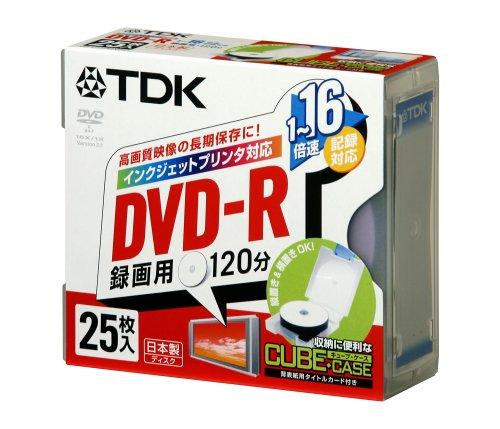 TDK DVD-R録画用 1-16倍速対応 25枚入りキューブケースタイプ ホワイトワイドプリンタブル 日本製ディスク [DVD-R120PWDX25CT]入数：25著作権保護：非対応規格：DVDメディア-R / 容量(GB)：4種類：AV...