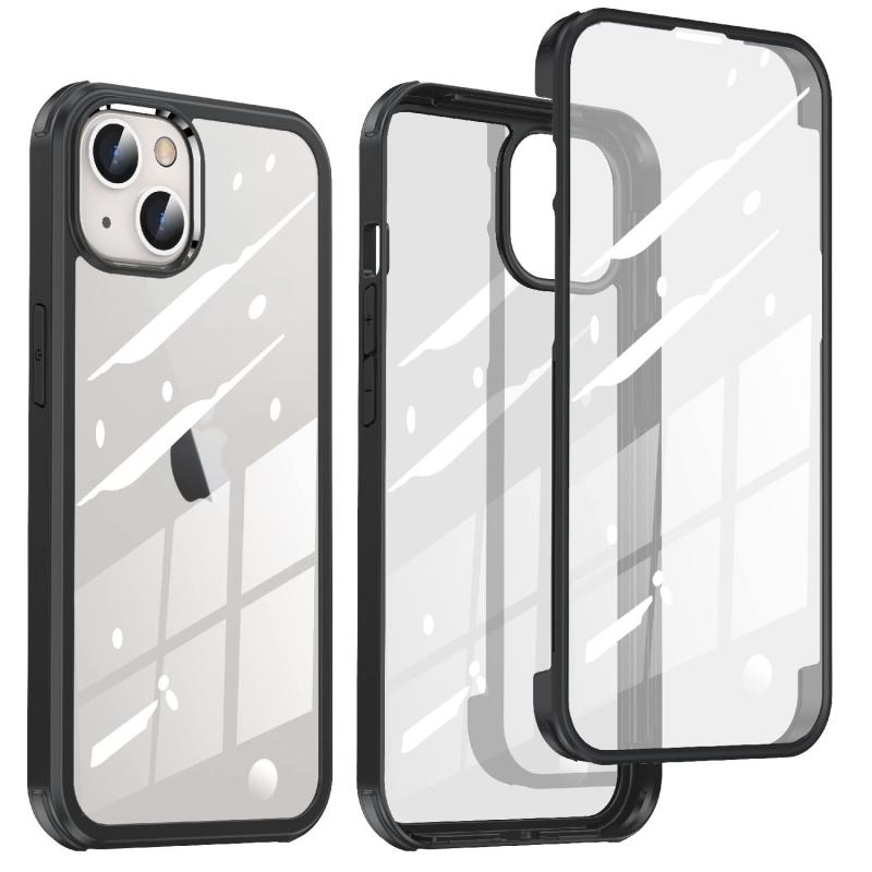 【両面全面保護】McDuLL iPhone 14 シリーズ 用 ケース 6.1 インチ 360度保護 9H強化ガラス+PC素材+TPUバンパー 耐衝撃性 擦り傷防止 薄型 Qi充電対応 軽量 落下防止 指紋防止(ブラック)