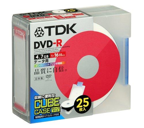 TDK 日本製 DVD-R 16倍速 インクジェットプリンタ対応(ホワイト） キューブケース入り 25枚 DR47PWC25CS規格:-R / 容量(GB):4種類:PC用 / 記録面:片面1層 / 16倍速入数:25盤面印刷:可 / 印刷...