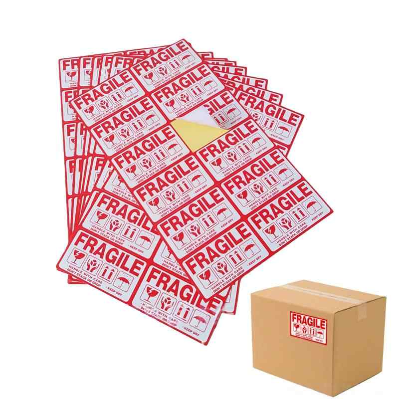 ワレモノ注意 シール 荷札シール 取り扱い注意 天地無用 シール 大切なお届け物 fragile ステッカー ラベル 郵送 宅配 郵便物 90×50mm【約100枚入り】大容量 レッド【完璧なサイズの破損注意ステッカー】約100枚の配送用ワ...