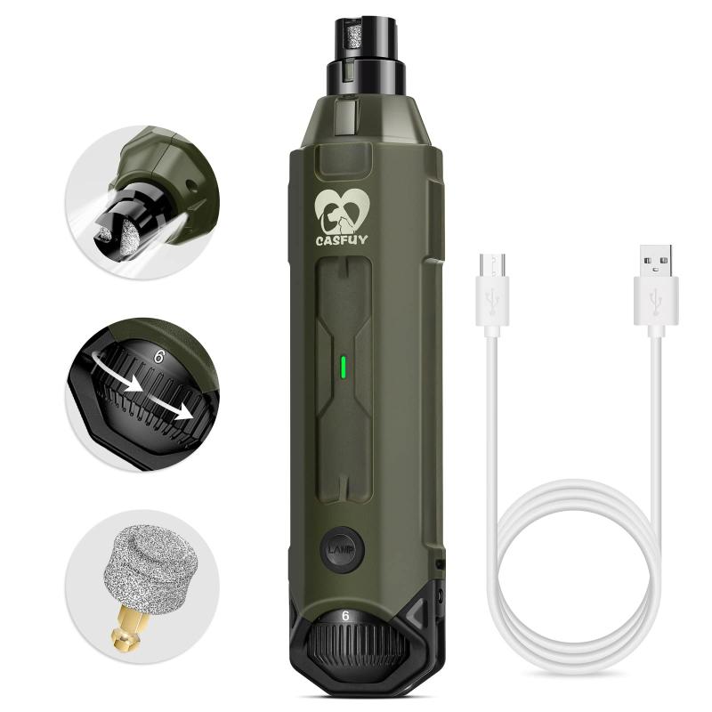 Casfuy 犬爪切り電動 6スピード - 最新の強化されたペット用ネイルグラインダー 充電式電動犬用ネイルトリマー 痛みのない足の手入れとスムージングツール 大型中型小型犬用最新の強化されたパワー &amp; 6 つの正確に制御された速度...