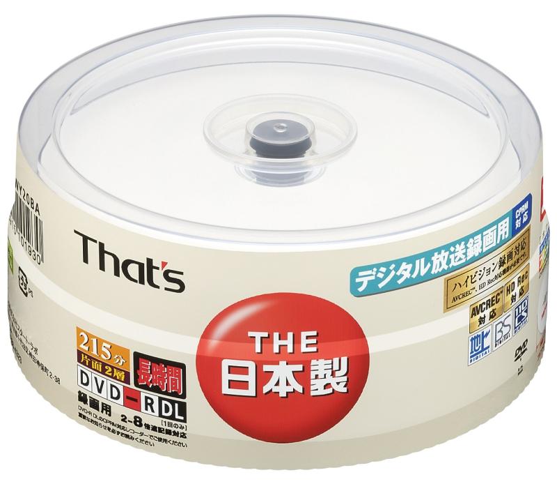 太陽誘電製 That's DVD-Rビデオ用 CPRM対応8倍速215分8.5GB 片面2層ワイドプリンタブル