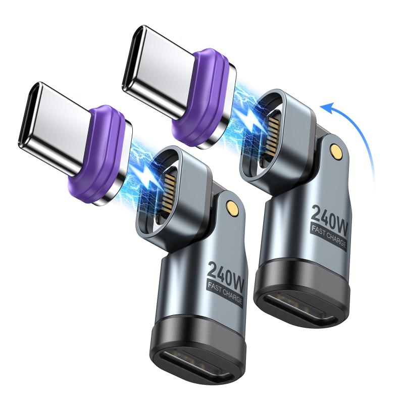 AUFU マグネット USB-C 変換アダプタ 16Pin 【PD240W・2個セット】L字型 180°回転 Type-C 変換アダプタ タイプC マグネット 5A急速充電 データ転送可 片手操作 MacBook Pro/Air/Pad P...