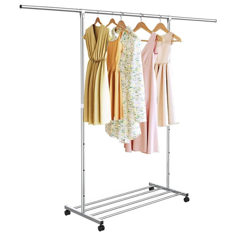 DEWEL ハンガーラック 頑丈 幅120-200cm×奥行41cm×高さ105-165cm キャスター付き 耐荷重80kg 高さ調節可能 移動便利 収納便利【多用途ハンガーラック】重いハンガーラックは合理的に衣服と靴を保管することができて...