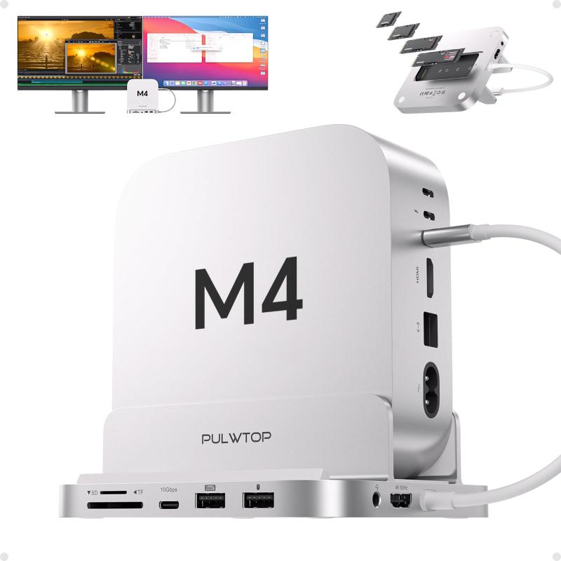 PULWTOP 9 in 1 USB C ハブ Mac Mini M4/ M4 Pro 2024用 ドッキングステーション M.2 SSDスロット付, 1 x HDMI 4K 60Hz, 2 x USB-A 2.0, 1 x 3.5mm A...