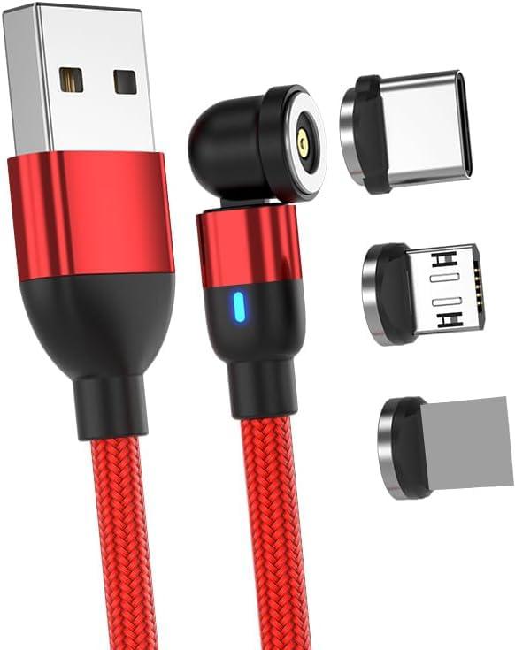 マグネット充電ケーブル LEDライト付き540°回転マグネット電話充電ケーブル、90°角度コネクター、ナイロン編組コード【親切な注意事項】このUSBマグネットラインは540度用に設計されているため、データ転送ではなく、充電のみに使用されます...
