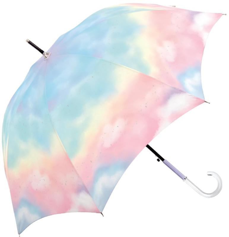クラックス CRUX 長傘 58cm UVカット99.9%以上 遮光率99.99% ワンタッチ ジャンプ傘 日傘 レディース 晴雨兼用 婦人 ミルキートーン SKY rainbow drop