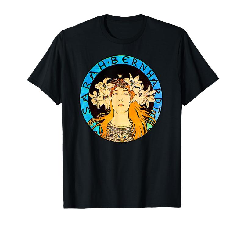 Alphonse Mucha Sarah Bernhardt ポスター Tシャツアルフォンス・ミュシャのアートワークTシャツは、アールヌーボーのコレクターのためのデザインです。Alponse Mucha レトロヴィンテージTシャツ、女性、男...