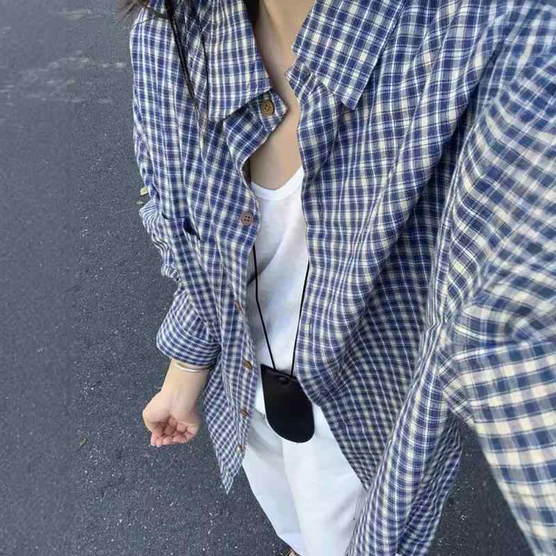 ・カテゴリ: シャツ・スタイル: 通勤風・主な素材: ポリエステル・柄: 条紋/格子・袖丈: 長袖・袖型: 通常袖・カラー展開: 細藍格子・サイズ展開: M、L、XL、2XL、3XL・フィット: ルーズフィット・衣丈: 普通(50cm&lt...