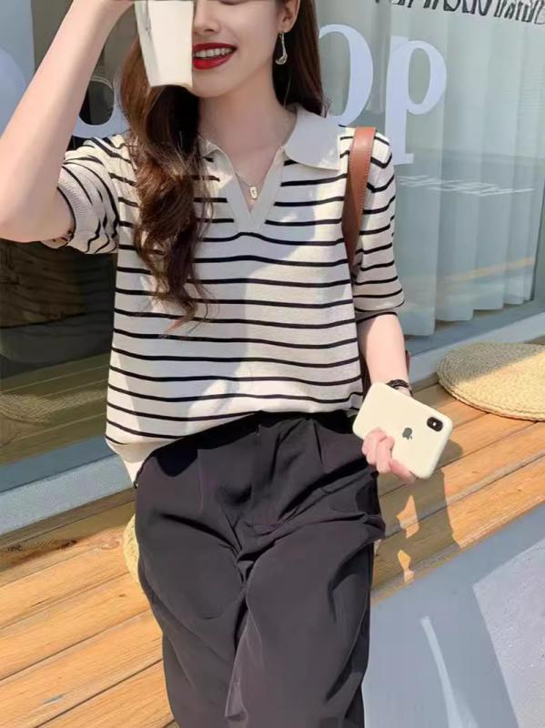 ・カテゴリ: Tシャツ・スタイル: 通勤風・主な素材: ポリエステル30-50%、アクリル30-50%・柄: 配色・スタイル: セットイン・袖丈: 短袖・袖型: 標準・流行要素: リブ・カラー展開: 米白ストライプポロ、ネイビーストライプポ...